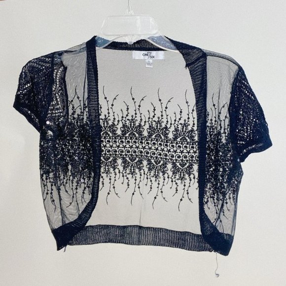 on 7 six | Tops | One 7 Six Kimono Size Small Black Y2k Shrug Mesh ...